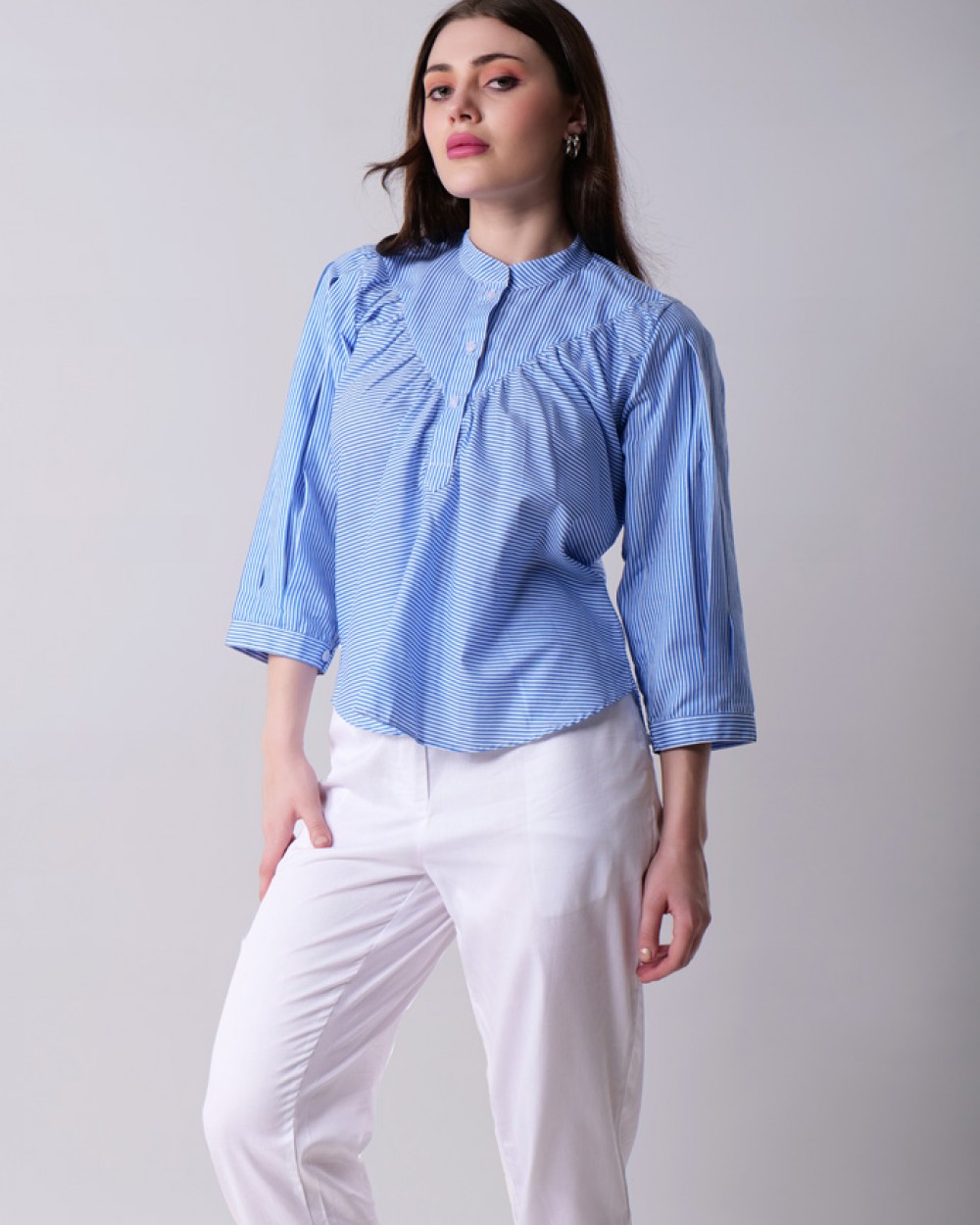 Striped Mandarin Collar Top